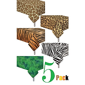Oojami 5 Pack Animal Safari Theme Zoo Print Table Cover Animal Theme Tablecloth Party Supplies/Ideal for Birthday Parties, Animal Theme Party, Baby Showers, Zoo Jungle Safari Themed Party
