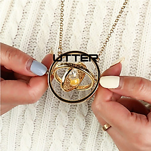 UTTER Hermione Rotating Time Turner Necklace Gold Wizardry Falcon Hourglass Pendant