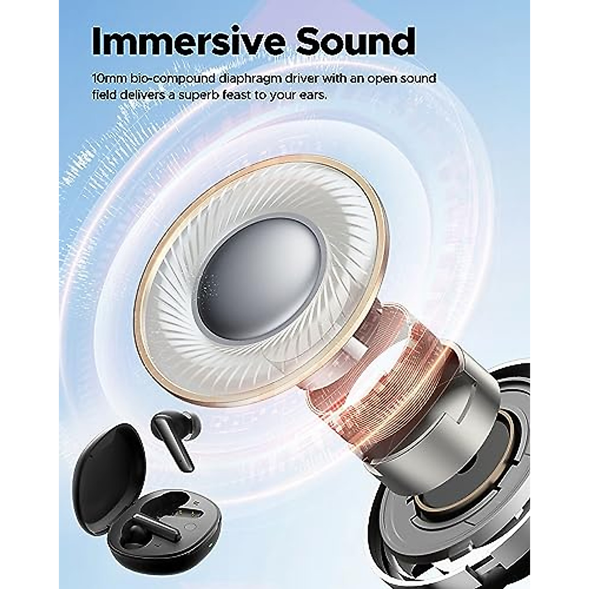 truefree T2 Wireless Earbuds Bluetooth 5.3 Headphones with 4 Mics Noise Cancelling for iOS/Android/Laptop, Gaming/Deep Bass Music, 23Hrs of Playtime, Multiple Eartips(S/M/L)
