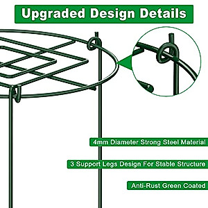 CKE 10 Pack 4mm 18 Inches Peony Cages Plant Support Plant Stakes Grow Through Grid Plant Supports Grow Through Hoops, Metal Peony Support Ring Plant Brace Flower Support Ring for Heavy Blossom 12"x18"