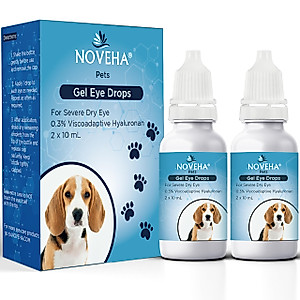 NOVEHA Pet Gel Eye Drops with 0.3% Viscoadaptive Hyaluronan | Eye Solution for Severe Dry Eyes - Long Lasting Hydration, Reduces Nuisance, Swelling & Dryness - Eye Lube for Dogs and Cats (2x10mL)