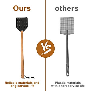 2pcs Leather Fly Swatter, Manual Heavy Duty Flyswatter with Long Wood Handle and Hanging Rope Durable Fly Swatter Catcher Wasp Swatter for Indoor Outdoor Home Fly