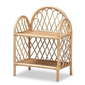 Baxton Studio Hammond Modern Bohemian Natural Brown Rattan 2-Tier Display Shelf