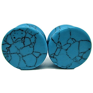 Pierced Republic Turquoise Stone Ear Plugs - Double Flared Gauges - 7 Sizes - Pair (0 Gauge (8mm))