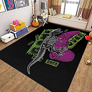 Gaming Room Carpet Rugs for Kids Teen Boys Bedroom Rug 3D Gamer Dinosaur Large Game Area Rugs Game Living Room Mat Bedroom Controller Player Gifts Non-Slip Floor Mat Blue Black 31"×63"