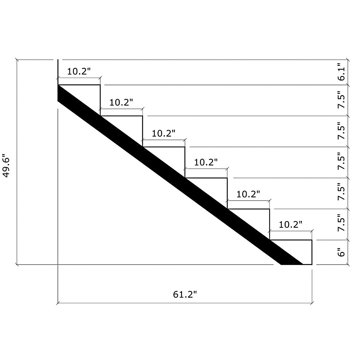 Zwinz Steel Stair Stringer 6 Step, Metal Stair Stringers for Deck Height 49.6 inches, Steel Stair Step Riser for Outside Stairs（2Pack)