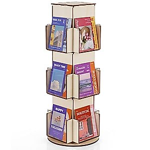 Flenpptly Rotating Display Stand Greeting Card Organizer 3 Tier Wooden Retail Display Multi Pocket Card Display Stand Display Rack for Coasters Stickers Showcase Tradeshow