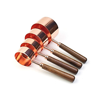 Kitchen Rose Gold Measuring Spoons and Cups Tool Set 8 piece, Dual Scale Unit, Walnut Wood Handle, Stainless Steel Mirror Polished for Dry and Liquid Ingredients Kitchen Cooking Baking Set