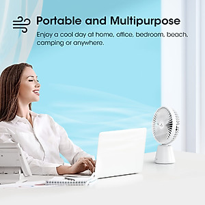 MILLETER USB Desk Fan, 3000mAh Rechargeable Oscillating Table Fan, 6.7 Inch Portable Desktop Fan with 3 Speeds Strong Airflow, Quiet Small Personal Fan for Home, Office, Dorm, Camping