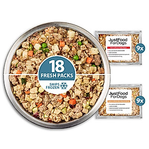 JustFoodForDogs Frozen Fresh Dog Food Topper, Variety Pack, Beef & Turkey Human Grade Dog Food Recipes, 5.5 oz (Pack of 18)