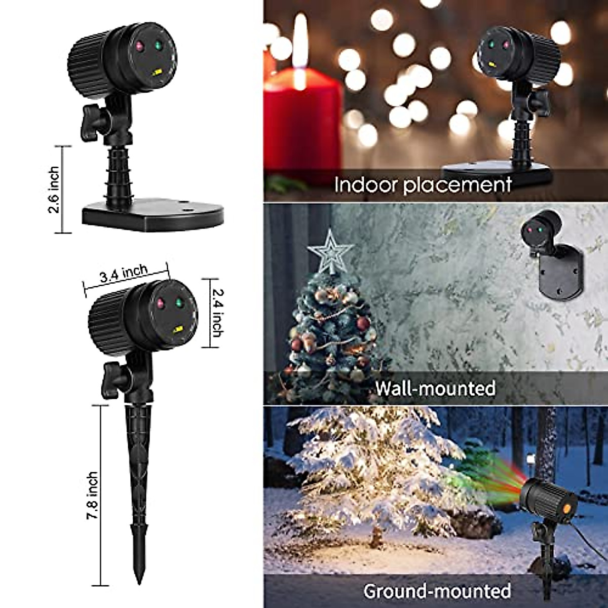 Christmas Lights Laser Projector Outdoor Red and Green Starry Projection Light 3 Working Modes Waterproof Plug in Mountable for Holiday Xmas House Indoor Party New Year Decoration Show, Black