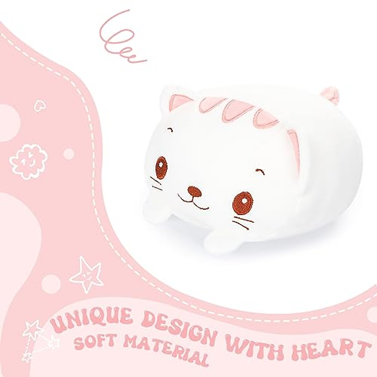 AIXINI 8 inch Cute White Cat Plush Stuffed Animal Cylindrical Body Pillow,Super Soft Cartoon Hugging Toy Gifts