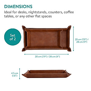 Navaris Faux Leather Valet Tray Set of 2, Catch All Tray, Key Tray for Entryway Table, Nightstand Tray, Catchall for Keys, Watch, Remote, Phone, Valet Tray for Men, Mens Valet Tray