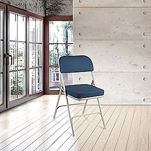 OEF Furnishings 2 Pack Fabric Upholstered 2" Cushion Folding Chair, Blue