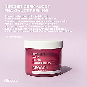 DERMALOGY by NEOGENLAB Wine Lift PHA Gauze Peeling Pads (30 pads) - Exfoliating & Revitalizing & Firming Peeling Pad with AHA, BHA, PHA, LHA & Wine & Peptide & Collagen - Korean Skin Care