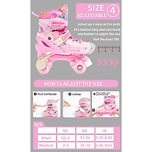Roller Skates for Girls and Boys, Adjustable 4 Sizes for Kids Toddler Roller Skates with Light up Wheels Anti-Collision Shell(Pink, Medium(2-5))