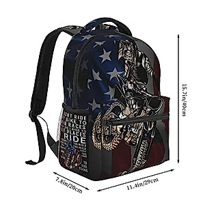 FuriTou Motocross Dirt Bike American Flag Backpack Motorcycle Biker Double Shoulder Bag Laptop Bagpack for Men Women Bookbag for Work Camping Travel