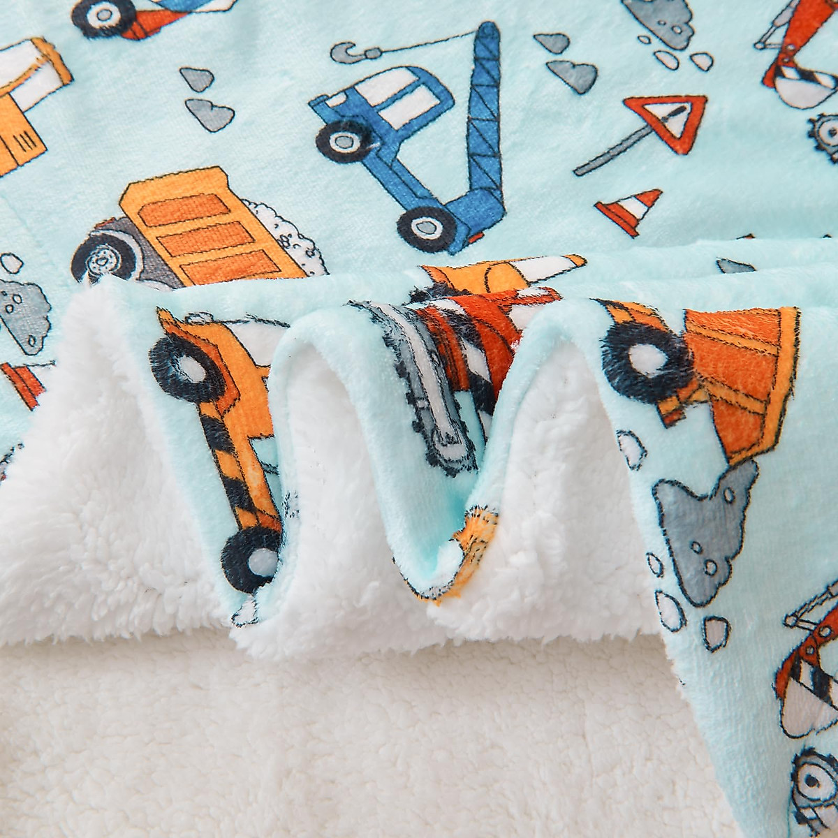 NEWCOSPLAY Sherpa Throw Blanket Cute Soft Aesthetic Fleece Blanket for Kids Girls Boys Teens Cozy Blanket for Bed Couch Camping (Excavator, Throw(50"x60"))