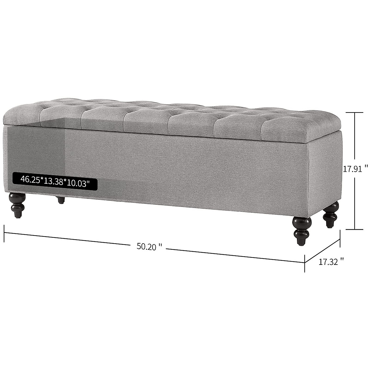 Storage Ottoman 50.2 Inches Upholstered Fabric Bench，Button Tufted for Living Room，Bedroom End of Bed Bench Withstands 303lbs (Grey)