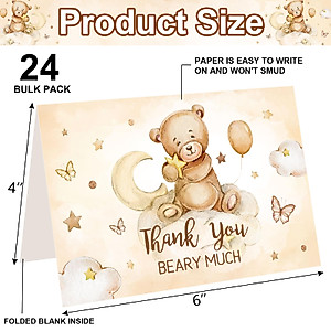 Whaline 24 Packs Bear Thank You Cards Brown Cute Bear Greeting Cards Thank You Beary Much Blank Note Cards with Envelopes and Stickers for Wedding Baby Shower Birthday Party Supplies, 4 x 6 Inch