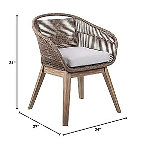 ARMEN LIVING LCTFSITRU Fruitti Tutti Frutti Indoor Outdoor Dining Chair in Light Eucalyptus Wood with Latte Rope and Grey Cushion, Truffle