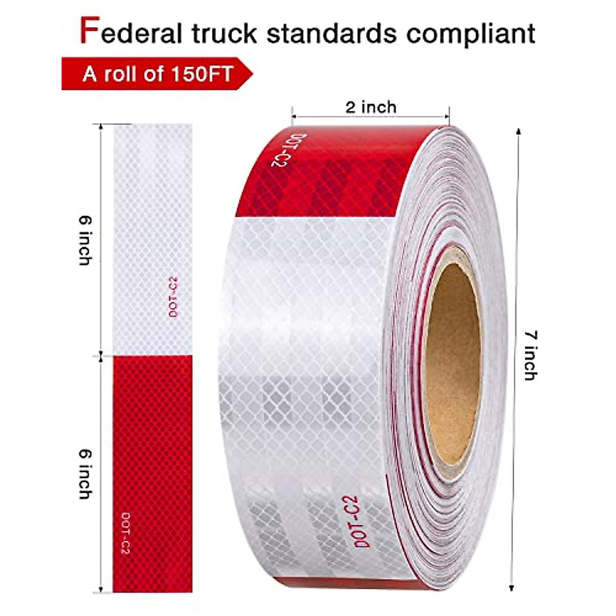 Dynta Reflective Tape Dot 2Inch x 300Feet Reflector DOT-C2 Safety Waterproof Adhesive Conspicuity Red and White Tape for Trailer, Trucks, Cars,Yachting,Outdoor 2 Rolls (2Inch x 150Feet)