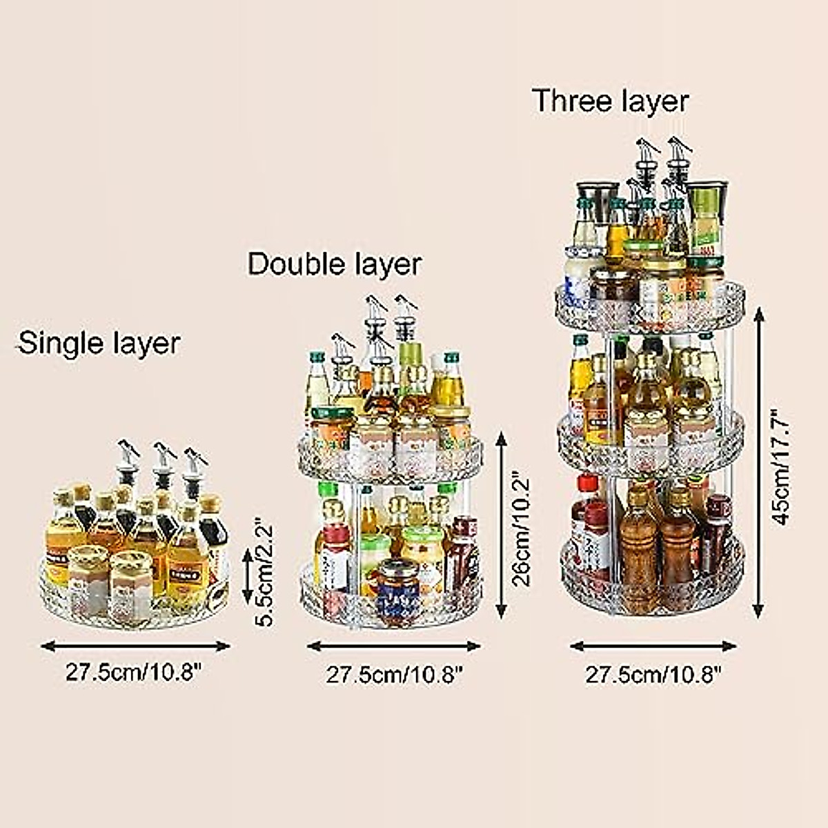 Lazy Susan Turntable Organizer, Rotating Spice Rack, Rotates 360 Degrees, for Vanity, Skincare Organizers Perfume Organizer, Spice Rack Organizer (Color : White, Size : 2 layer)