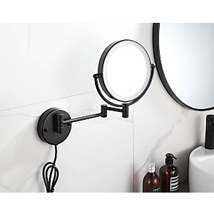 Wall Mounted Lighted Makeup Vanity Mirror 8 Inch Double Sided 1X 10X Magnifying Bathroom Mirror, Touch Screen Dimming, Extended Arm 360 Rotation Shaving Light up Mirror, Black