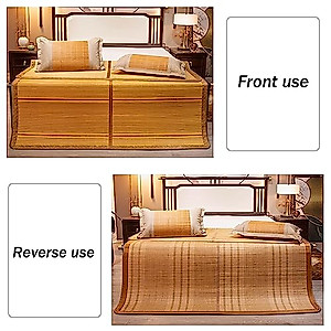 4 Sizes Summer Bamboo Sleeping Mat, Breathable Refreshing Bamboo Summer Bed Mat, Double-Sided Use Bamboo Sleeping Mat Foldable Air Conditioning Mat for Bedroom (Size : L195xW135cm/L77xW53in)