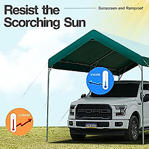 FINFREE Carport 10 x 20 ft Heavy Duty Carport with 4 Sandbags, Car Canopy for Auto, Boat & Market Stall, Adjustable Height from 9.5 ft to 11 ft,Green