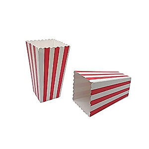 24 Pcs Popcorn Boxes Mini Paper Popcorn Box Cardboard Popcorn Container for Party, White/Red Stripes