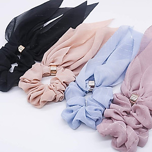 DINPREY Scarf Hair Ties for Women Girls, 8 Pcs Double Layer Bow Scrunchies for Hair Cute Bunny Ear Bow Scrunchies with Assorted Colors