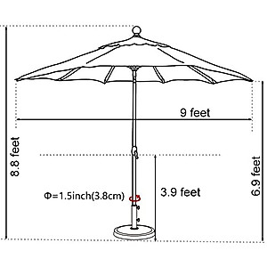 EliteShade USA 10-Year-Non-Fading Sunumbrella 9Ft Market Umbrella Patio Umbrella Outdoor Table Umbrella with Ventilation, Black