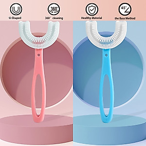 QrBxa U Shaped Kids Toothbrush, Kids Toothbrushes U Shape, 360° Manual Kid Toothbrush with Food Grade Soft Silicone Brush Head