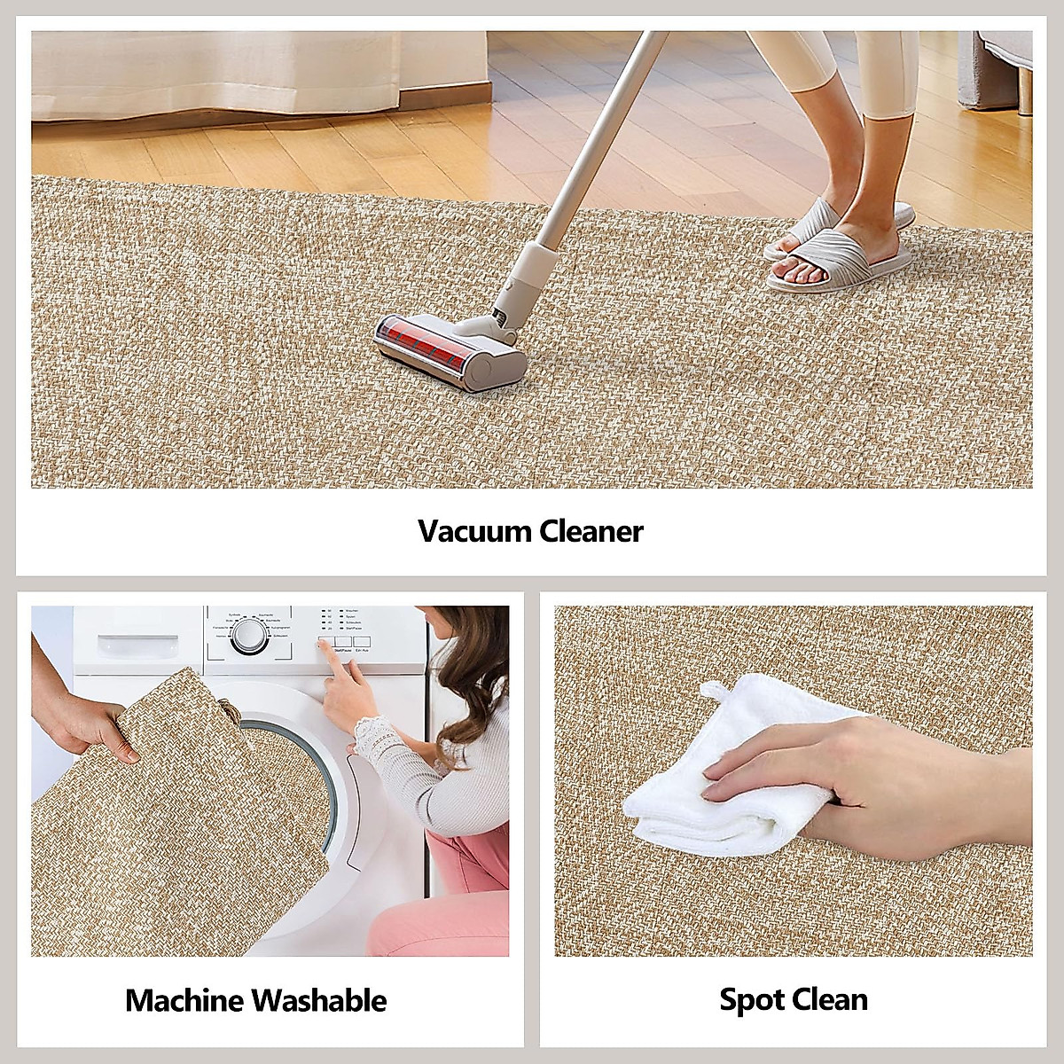 Small Boho Bathroom Rugs,2'x3' Tan Cream Washable Entryway Rug Farmhouse Throw Rug Cotton Woven Reversible Bedroom Rug, Kitchen Mat Carpet for Entrance Bedroom Laundry Living Room