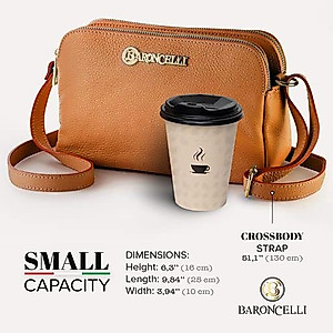 Baroncelli Crossbody Bag Made in Italy with Long Stripe Genuine Italian Soft Leather Brown