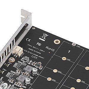 M.2 NVME SSD to PCIE X16 Adapter, LED Indicator Supports PCIE 3.0, 4.0 Transfer Protocol, 4 Port SSD Array Card, 4X32gbps Soft Attack Cards No Disk Drop