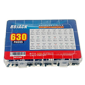 BOJACK 24Value 630pcs Aluminum Electrolytic Capacitor Assortment Box Kit Range 0.1uF－1000uF