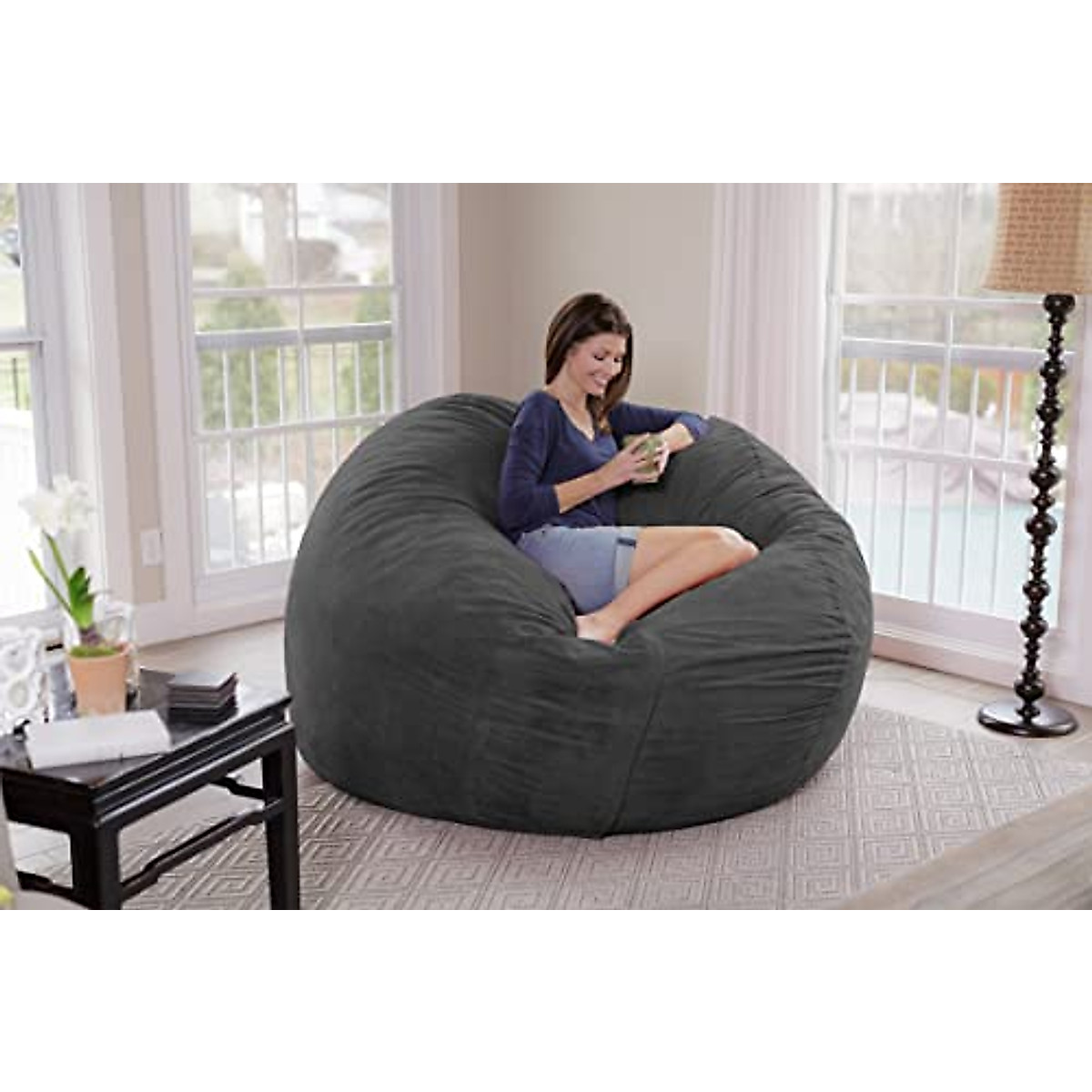 Chill Sack Bean Bags Large Bean Bag, 7-Feet, Charcoal Micro Suede