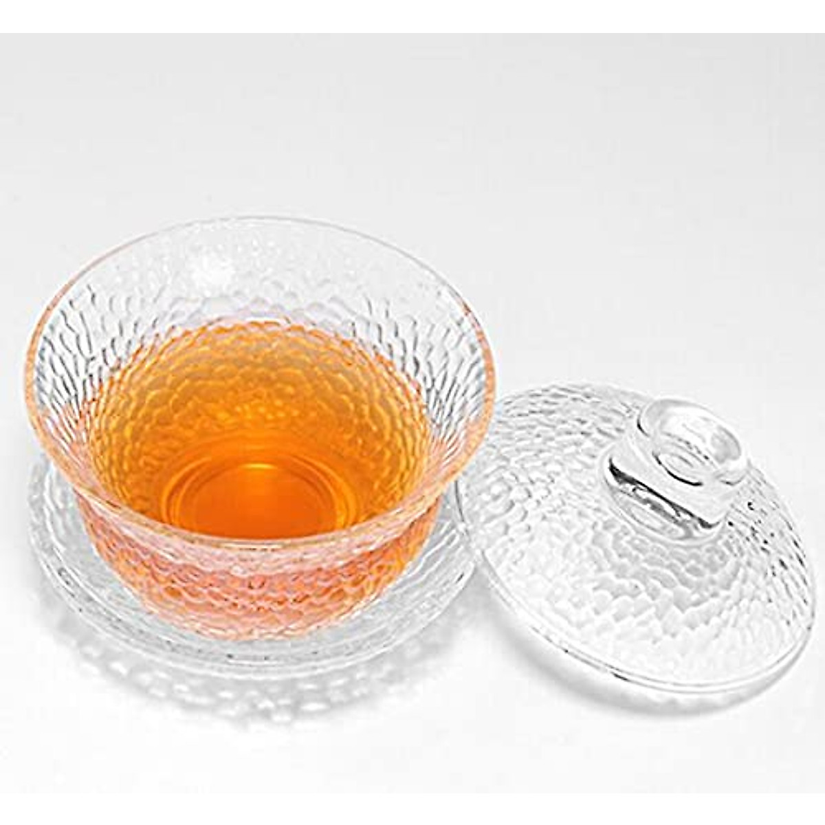 YBK Tech Crystal Gaiwan, Glass Kung Fu Tea Cup with Saucer and Lid, Chinese Traditional, Sancai Tea Bowl (Clear cup)