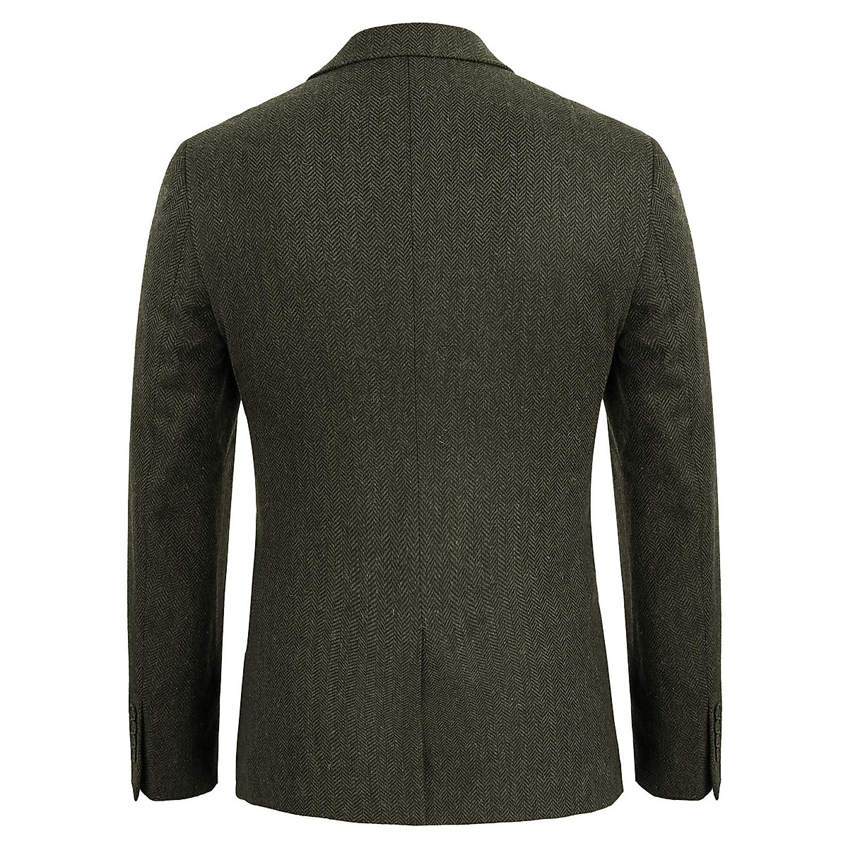 Men's Irish Wool Blend Blazer Notch Lapel Herringbone Tweed Sport Coat Army Green L
