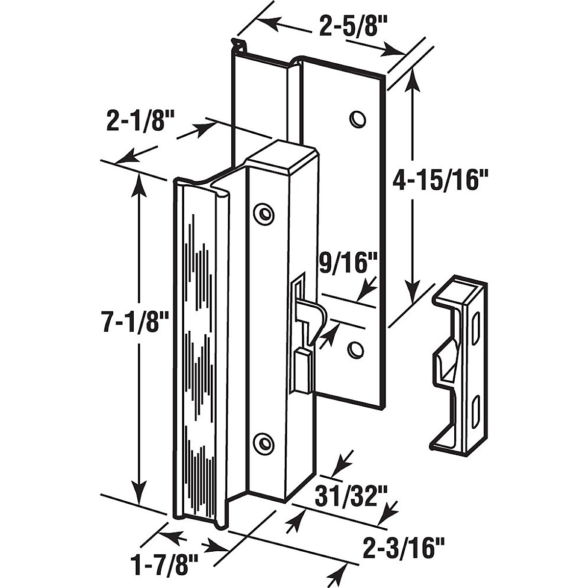 Prime-Line C 1003 Black Aluminum, Sliding Door Handle Set with Hook Lock (Single Pack)