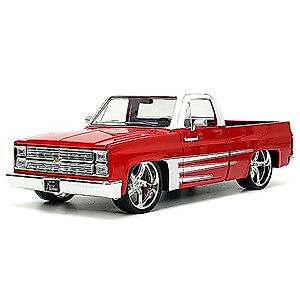 1985 Chevy C-10 Pickup Truck Red with White Top and Graphics with Extra Wheels Just Trucks Series 1/24 Diecast Model Car by Jada 34179