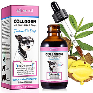 Collagen for Dogs,Liquid Collagen for Dogs,Collagen Supplement for Dogs,Collagen Boost for Dogs with Biotin, MSM & Ginger,Delicious Bacon Flavor,2 Fl Oz
