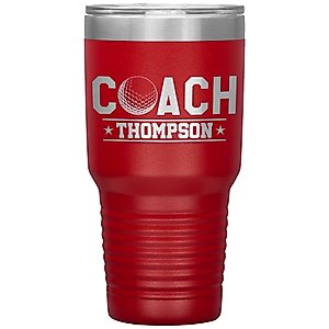 Personalized Golf Coach Tumbler Cup With Coach Name - Customized Golf Coach Gift - Custom Golf Coach Travel Mug - Red