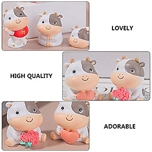 Happyyami 5pcs Mini Cute Cow Ornament Chinese Zodiac Figurines ox Statue Bonsai Ornament Lucky ox Lucky Cow Figure Cow Cake Figure Cow Figure Figurine Cow Statues Animal Resin Blush Embossed