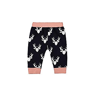 Newbron Baby Girl Deer Theme Outfit Daddy's Little Girl Clothing Oh Deer I'm Here Deer Pant Set (Blue,0-3 Months)