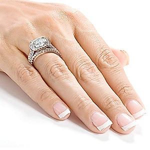 Kobelli Round Forever One Moissanite Cushion Halo Bridal Wedding Set 4 CTW 14k White Gold, 9.5