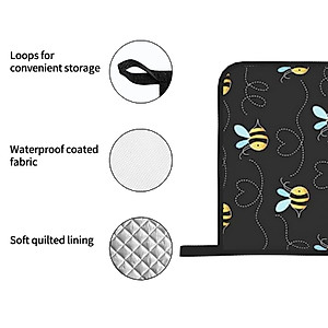4Pcs Oven Mitts and Pot Holders Sets,Bumble Bees,Kitchen Oven Glove High Heat Resistant 500 Degree Oven Mitts and Pot Holder,Surface Safe for Baking,Cooking,BBQ