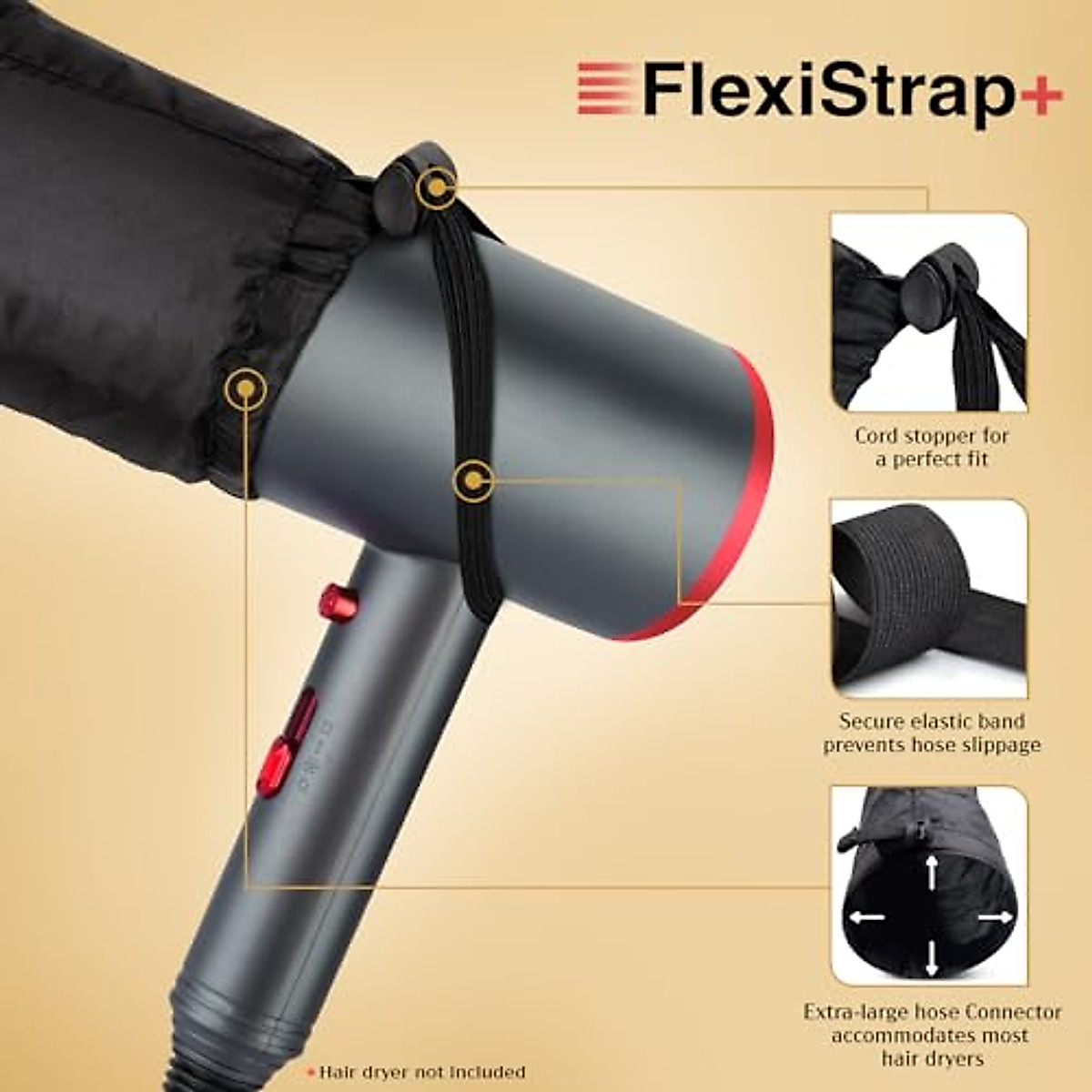Eleganty Bonnet Hairdryer Attachment with Integrated Elastic Headband That Reduces Heat Around Ears & Neck - Hooded Hair Dryer Diffuser Cap, Used for Deep Conditioning and Hair drying (shiny black)